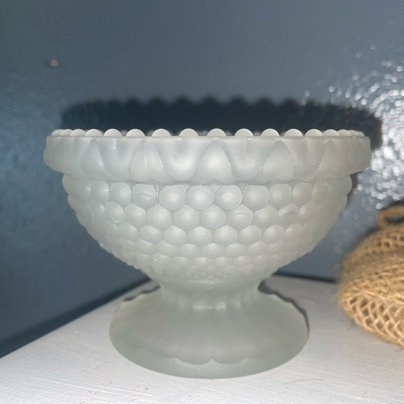 Accents | Vtg Small White Frosted Glass Hobnail Pedestal Trinket Candy ...